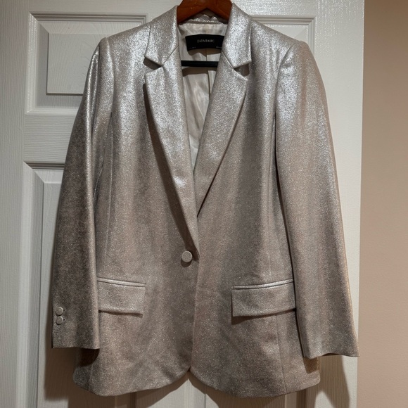 Zara | Jackets & Coats | Zara Basic Woman Blazer Silver Metallic Size ...